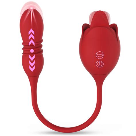 Rose Shape Silicone Sex Dildo Vibrator 5 Speed Telescopic 10 Frequency