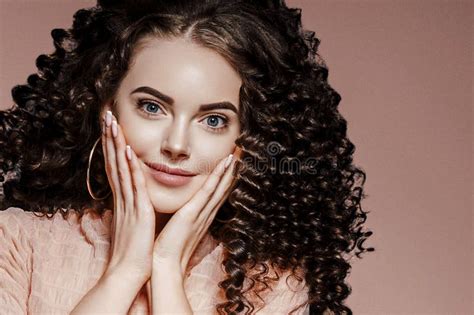 Curly Hair Woman Hairstyle Lady With Long Brunette Hair Stock Image