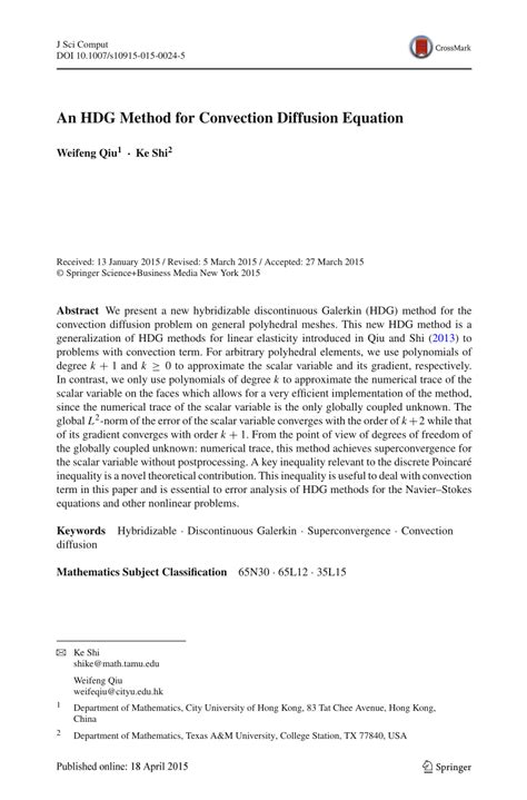 Pdf An Hdg Method For Convection Diffusion Equation