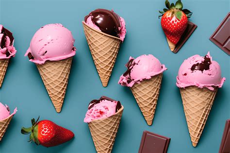 Strawberry Chocolate Mint Ice Cream Cone Graphic · Creative Fabrica