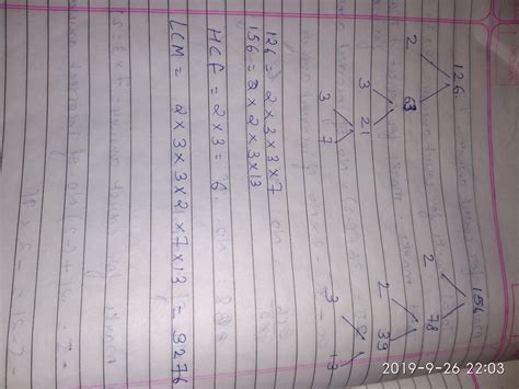 find the hcf lcm of 126 and 156 by using factor tree method