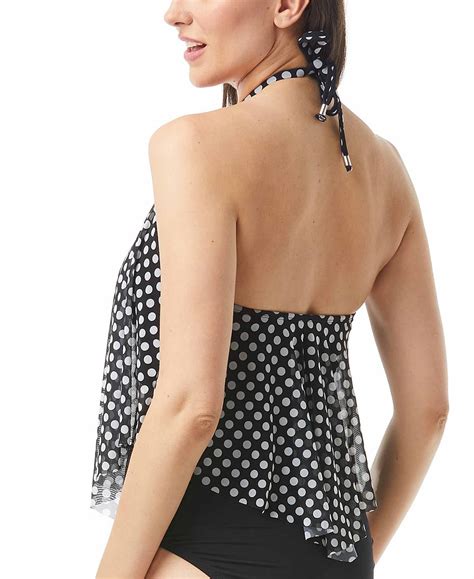 Coco Reef Womens Black Aura Polka Dot Overlay Bra Sized Tankini Top