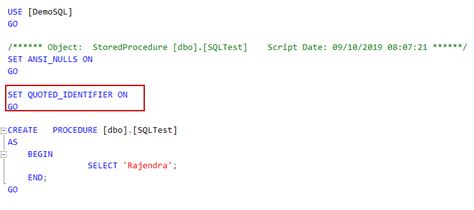 set quoted identifier settings in sql server