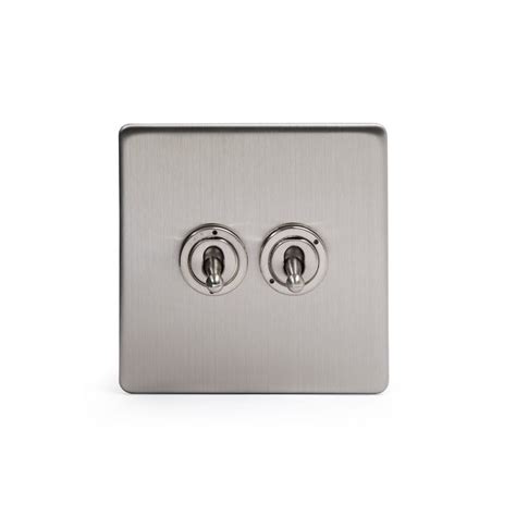 brushed chrome 2 gang intermediate toggle switch screwless satin