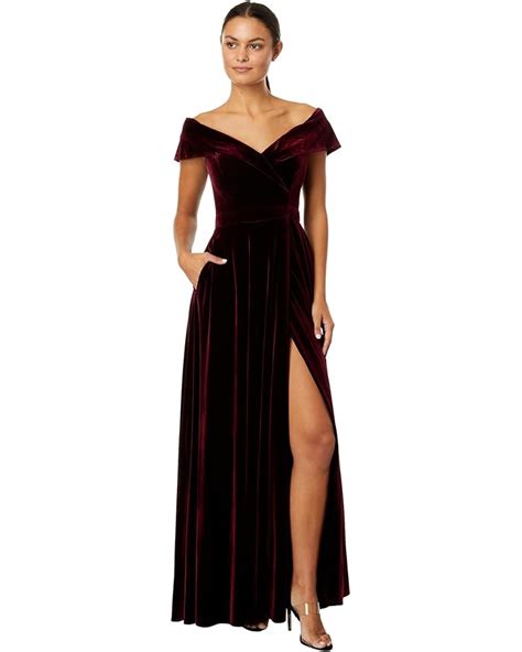 Xscape Off The Shoulder Long Velvet Full Skirt 6pm