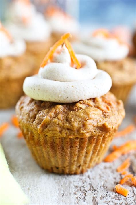 Healthy Carrot Cake Cupcakes With Cream Cheese Frosting Happy Healthy