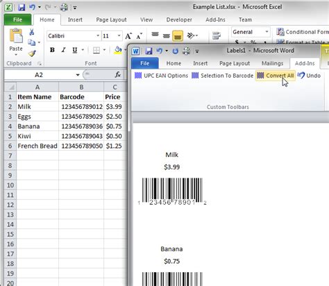 create upc ean barcode labels with mail merge