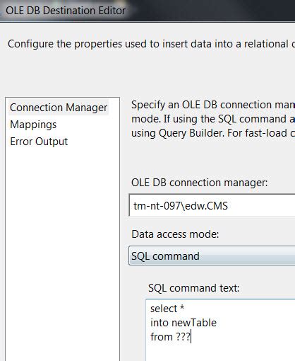 sql server is it possible to dynamically create a table from as ssis