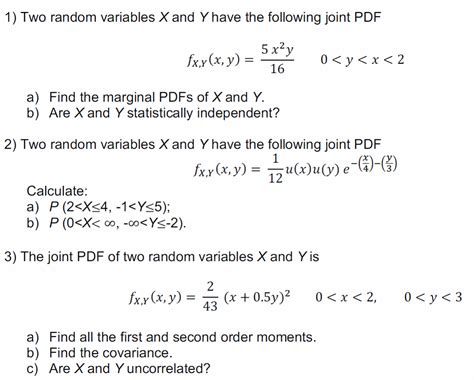 solved 1 two random variables x and y have the following