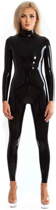 Sexy Black Latex Catsuit Rubber Suit Neck Entry Rubber Bodysuit With