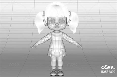 可爱卡通女孩妹妹 卡通 动画 女孩 小孩 《带绑定》 Cg模型免费下载 Maya模型 Cg99
