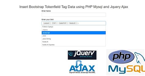 insert bootstrap tokenfield tag data using php mysql and jquery ajax