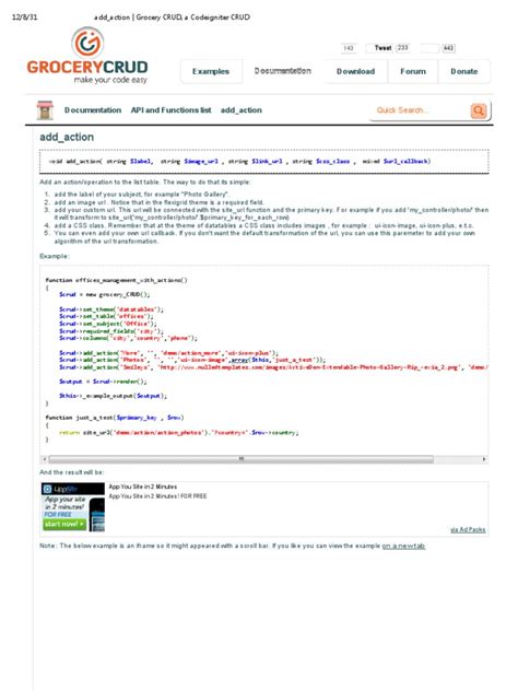 add action grocery crud a codeigniter crud software