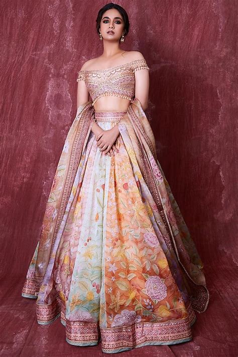 Multi Colored Organza Bridal Lehenga Set By Tarun Tahiliani At Pernias