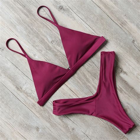 Buy Thong Swimsuit Women Sexy Push Up Bikini Solid