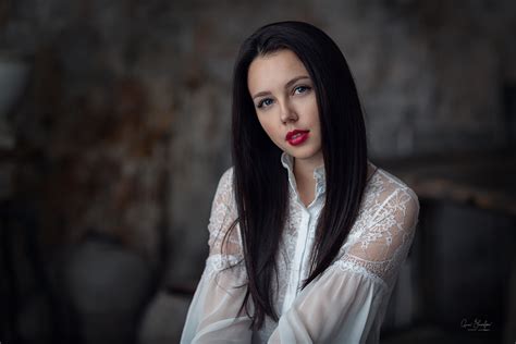 Wallpaper Dark Hair Women Model Portrait Red Lipstick Long Hair