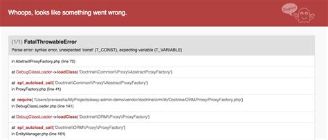 symfony easy admin demo syntax error in core framework file stack
