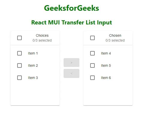 react mui transfer list input geeksforgeeks