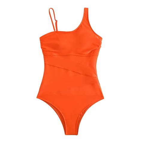 Vsssj Womens One Shoulder Bikini Swimsuits Mesh Splicing Tummy Control