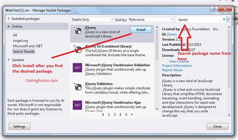how to install nuget packages in asp