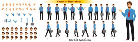courier person character model sheet with walk cycle and run cycle