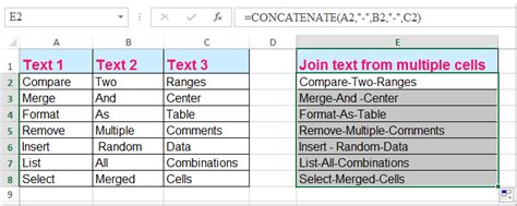 excel formula multiple cells into one