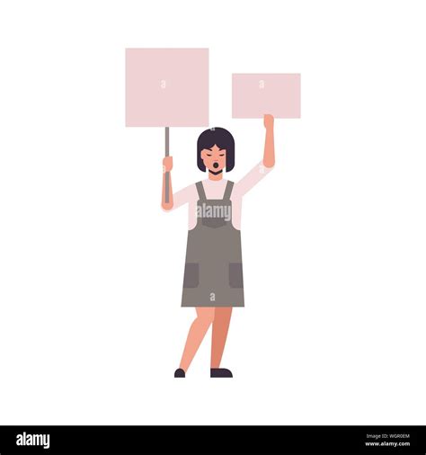 Woman Protester Holding Blank Placards Female Activist With Empty Sign