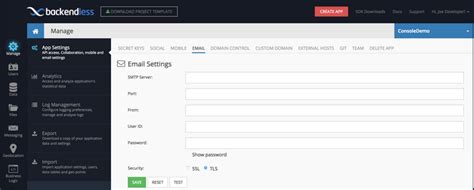 email settings backendless sdk for flutter api documentation
