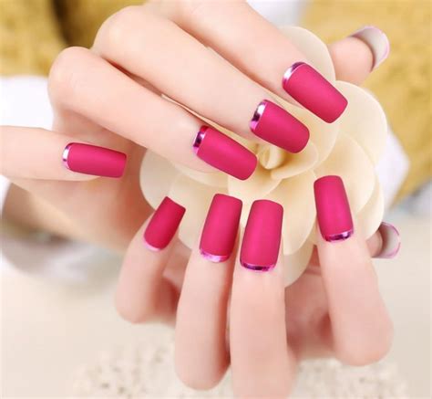 24pcs Lot Matte Metal Fake Nails Manicure French Long Design Full Cover