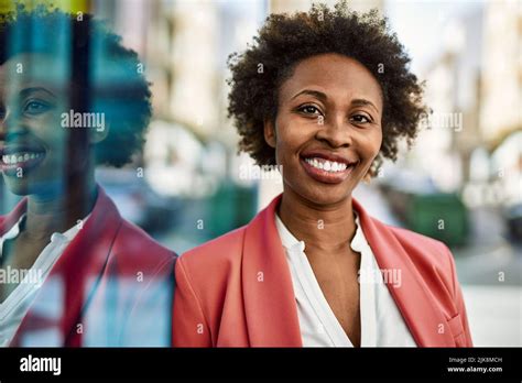 Beautiful Business African American Woman With Afro Hair Smiling Happy