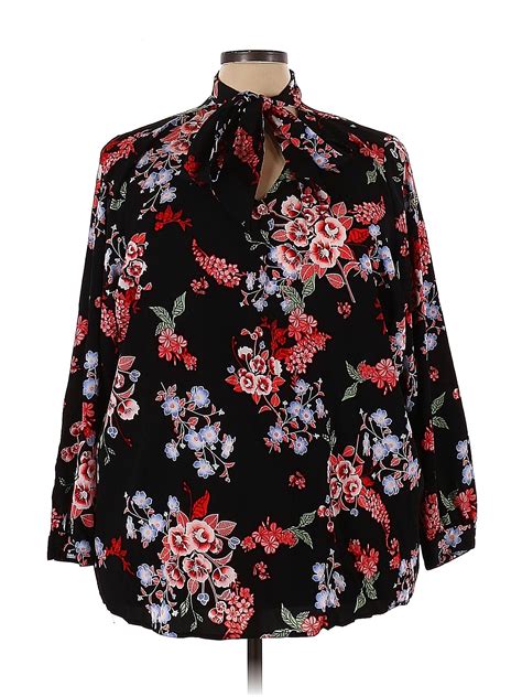 Lane Bryant 100 Polyester Floral Black 3 4 Sleeve Blouse Size 26 28