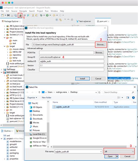how to use windows authentication in database connector with microsoft