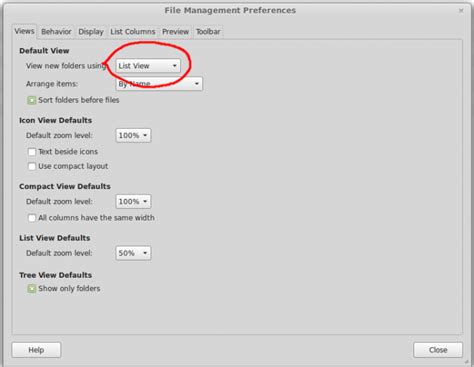set default view to list in nemo file manager serverok