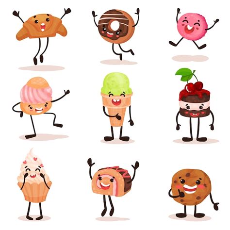 Conjunto De Personajes De Dibujos Animados Divertidos Postres