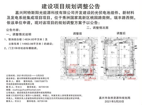 嘉兴阿特斯阳光能源科技有限公司开发建设的光伏电池组件、新材料及发电系统集成项目的调整公告