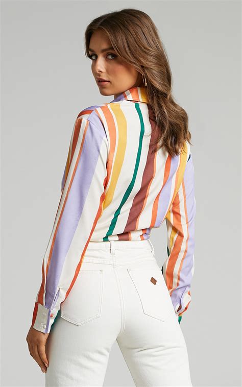Amelie Tie Front Top In Multi Stripe Showpo