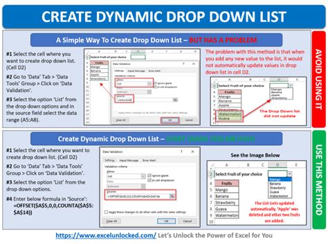how to create a dynamic drop down list in excel excel unlocked