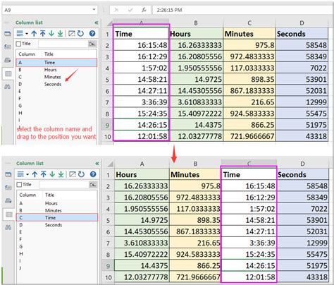how to move row up down or column left right in excel