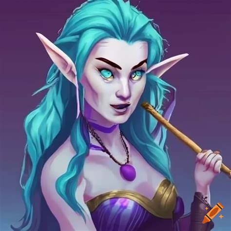 Avatar Of A Cheerful Female Elf Bard With Blue Hair On Craiyon