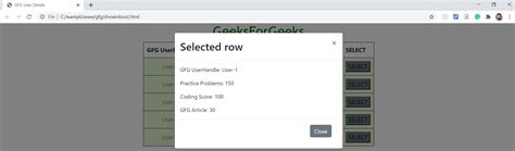 how to show contents of selected row of a table in bootstrap model