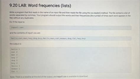 solved 9 20 lab word frequencies lists write a program