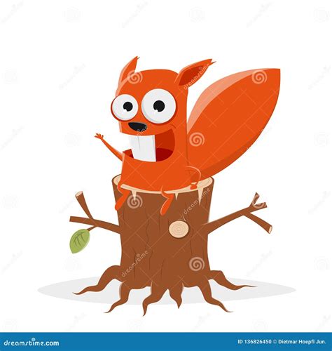 Cartoon Squirrel Sitting On A Tree Stump Stock Vector Illustration Of
