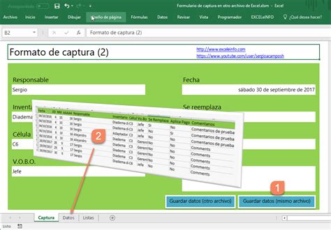 formulario de captura en excel que guarda datos en otro archivo de