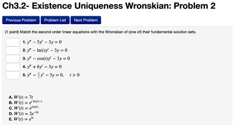 Solved 1 Point Match The Second Order Linear Equations