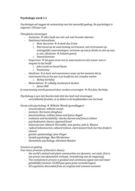 Hoorcollege Psychologie College Aantekening Colleges 1 11