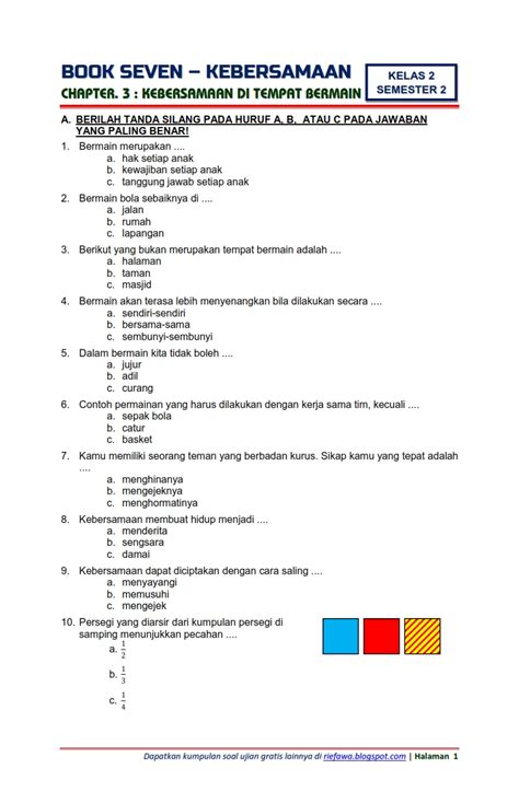 Download Soal Tematik Kelas 2 Semester 2 Tema 7 Subtema 3 Kebersamaan