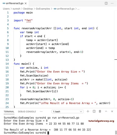 go program to reverse an array