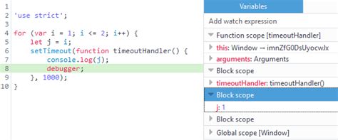 javascript let block scope in firefox developer tools debug view