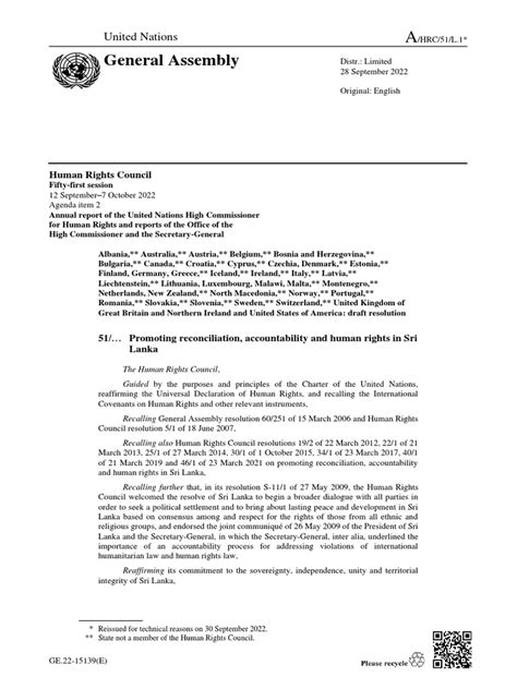 Hrc Resolution 51 Sri Lanka Download Free Pdf Human Rights