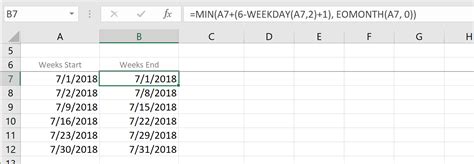 how to get week start and week end in excel for given month only
